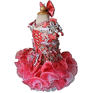 Jenniferwu G016 Infant Toddler Baby Newborn Little Girl's Pageant Party Birthday Dress Peach Size 12-18M