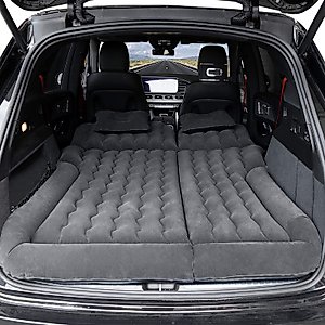 SUV Air Mattress, Inflatable Car Bed with Electric Pump and Pillow, Flocking Surface, Camping Sleeping Pad for Travel SUV Sedan Back Seat Trunk Tent Chevy Jeep Wrangler Toyota Honda Civic (Black)