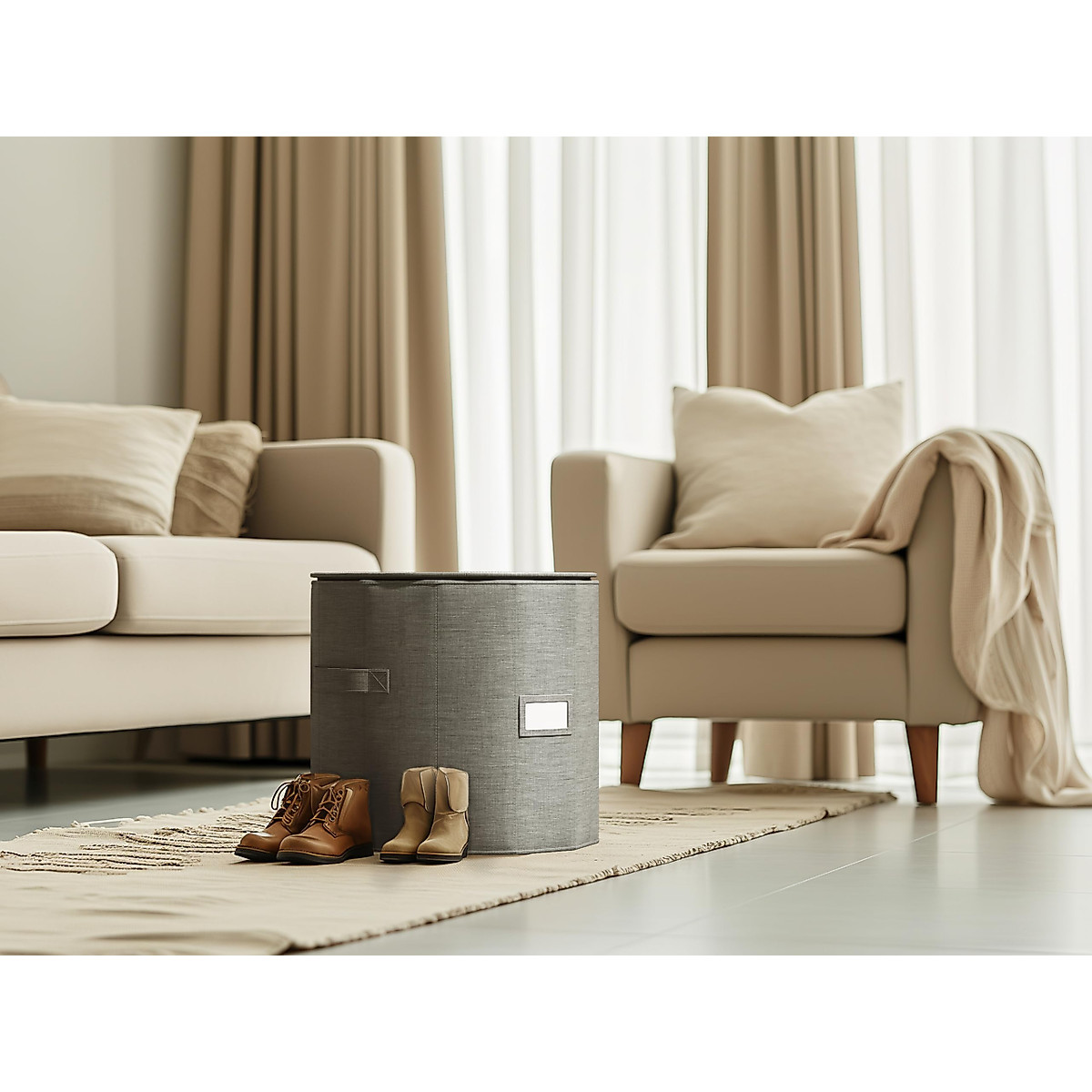 Vailando Shoe Organizer for Closet - Cylindrical Shoe Storage Organizer with Adjustable Dividers for Closet, Foldable, Gray, 2-Pack