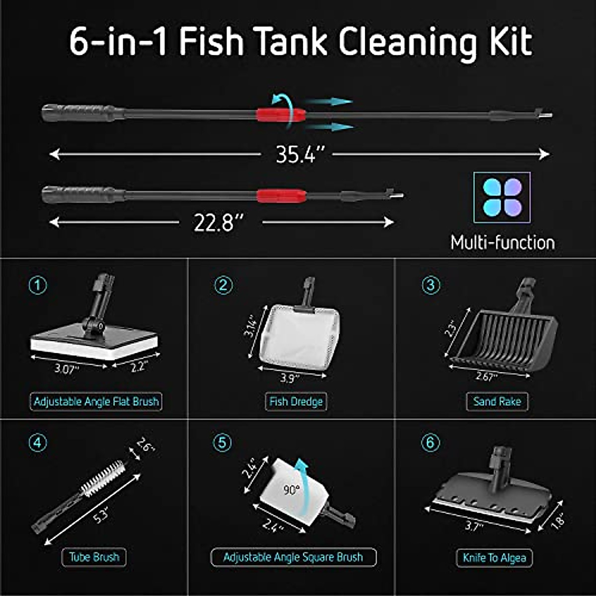 VIVOSUN 6-in-1 Aquarium Cleaning Tools, Adjustable Fish Tank Clean Kit with Long Telescopic Handle