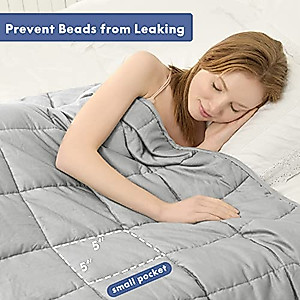 Weighted Blanket 15 Pounds for Adults 60"x 80" 15lbs Perfect for 150-170 lbs Queen Size Use on Queen Bed Soft Material with No Leaking Glass Beads (Light Gray)
