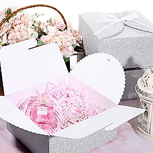 12 Pack Gift Boxes with Ribbons 8 x 8 x 4 Inch Present Boxes with Lids and Greeting Cards Elegant Paper Gift Wrap Boxes Bridesmaid Proposal Boxes for Wedding Birthday Christmas Party (Shiny Silver)