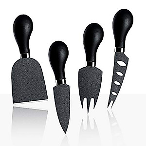 hecef Cheese Knife Set of 4, Non-Stick Coated Gift Set for Christmas, Anniversary, Party, Housewarming, Picnic, Birthdays, Wedding(Black)