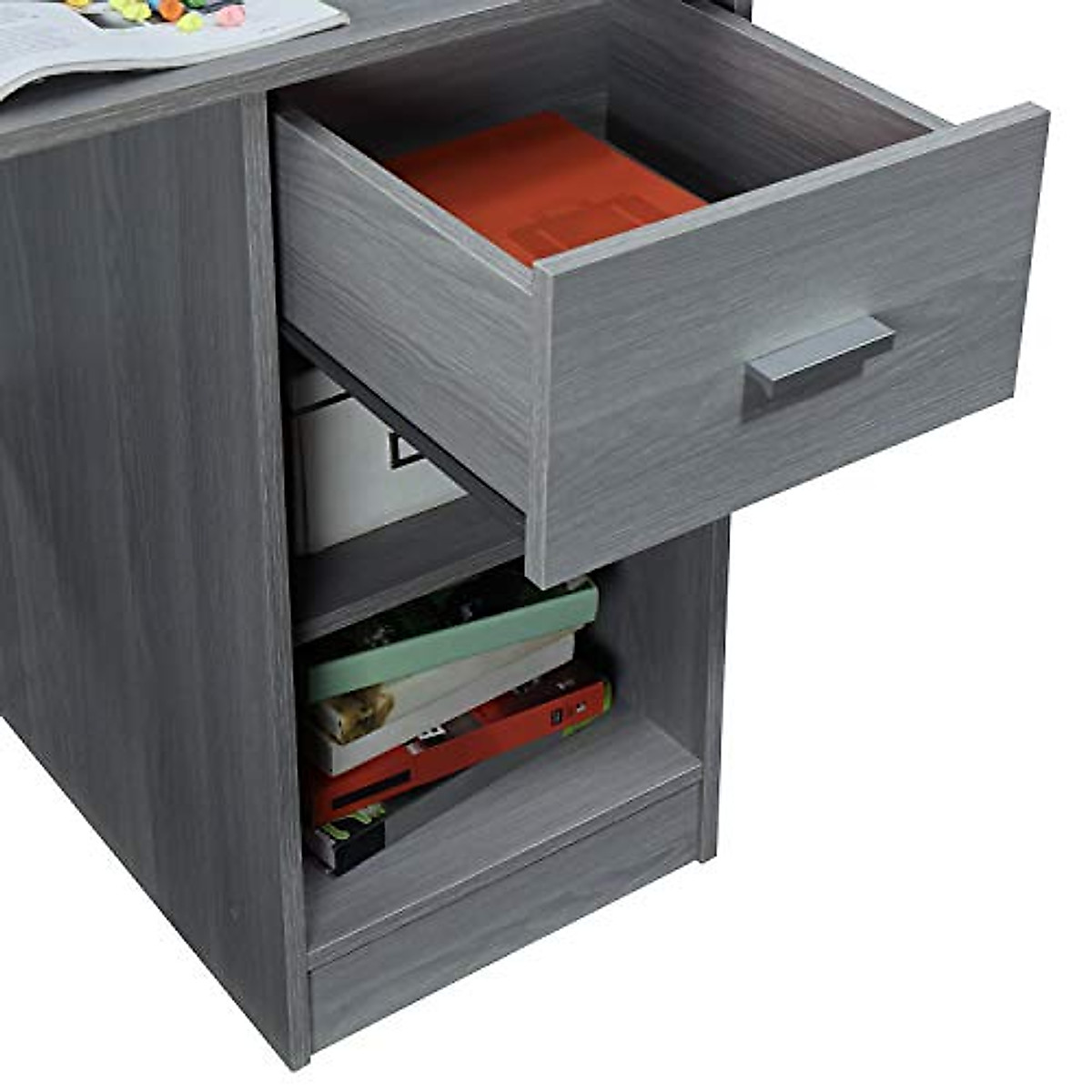 Techni Mobili Modern Office Hutch Writing Desk, Grey