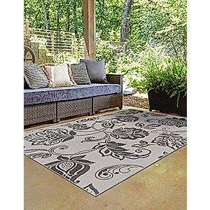 Unique Loom Botanical Collection Floral, Coastal, Bohemian, Indoor and Outdoor Area Rug, Rectangular 2' 2" x 3' 0", Gray/Dark Gray