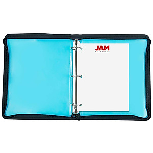 JAM PAPER Plastic Zipper 1 inch Binder - Blue 3 Ring Binder - Sold Individually