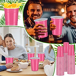 Mifoci 400 Pcs 16 oz Disposable Cups Bulk Large Plastic Cups Pack for Thanksgiving Christmas wedding Drinks Soda Punch Barbecues Picnics (Pink)