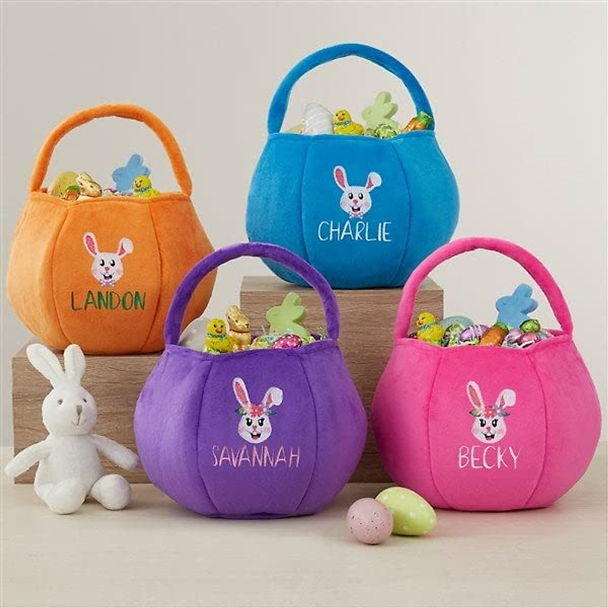 Personalization Universe Embroidered Build Your Own Bunny Personalized Easter Treat Bag, Customize with Any Name, Boy and Girl Options, Ideal for Easter Basket Stuffers - Blue