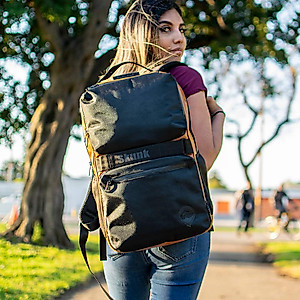 Skunk SoHo Backpack - Smell Proof - Weather Resistant - With Combination Lock (Black/Black Leather)