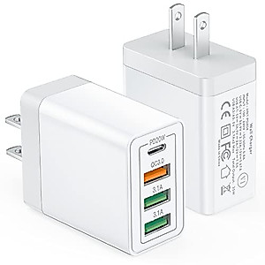 40W USB C Wall Charger Block, 2-Pack 4Port PD+QC Fast Power Adapter, Type C Charging Brick Cube Plug for iPhone 11/12/13/14/Pro Max, XS/XR/X, iPad/AirPods Pro, Samsung, Google, Tablet, Android(White)
