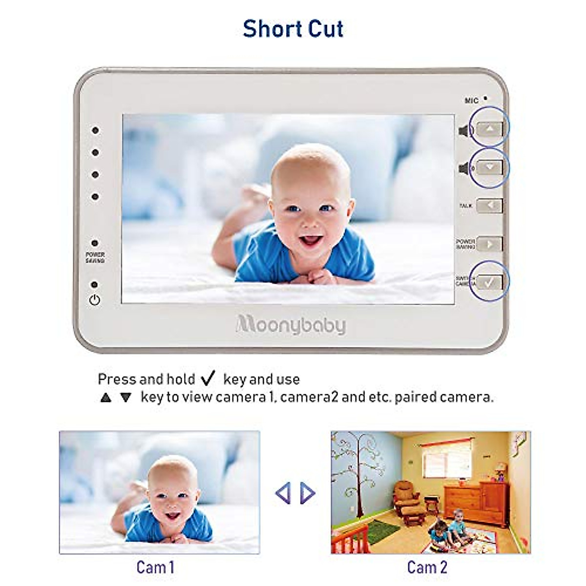 MoonyBaby No WiFi Baby Monitor with 12 Hours Long Battery Life, 1000ft Long Range, 4.3" Display, Auto Night Vision, 2-way Audio, Temperature Sensor, Lullabies and Power Saving/Voice Activation,Trust30