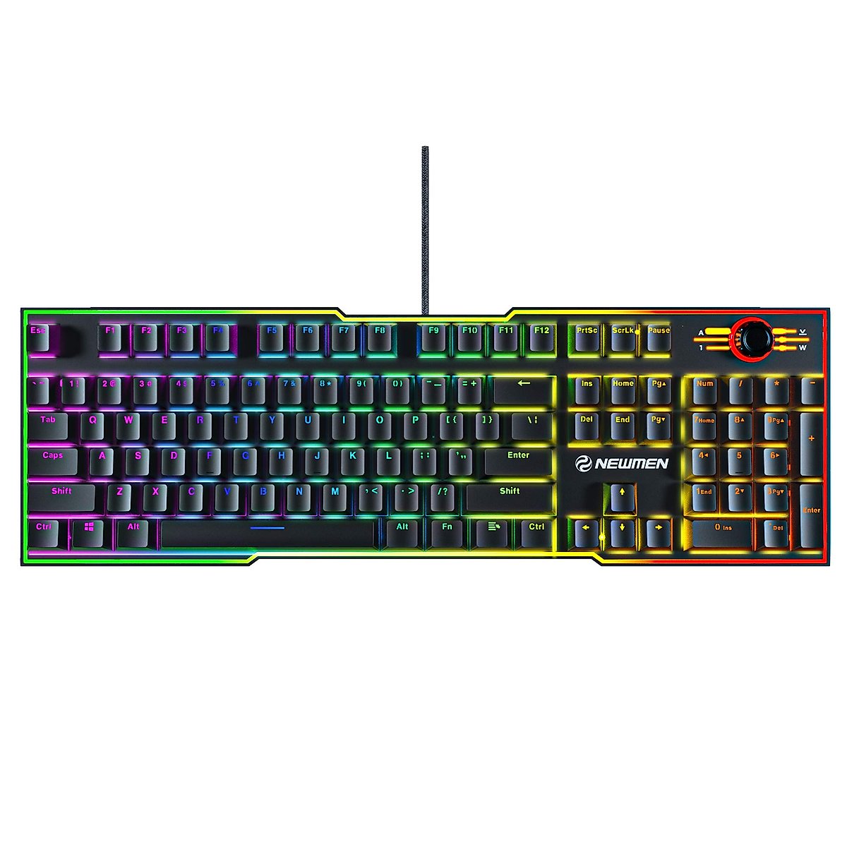 Newmen GM711 Gaming Keyboard Full Size RGB Backlit Hot-Swappable Mechanical Keyboard with Multimedia Control 104-Key Wired PC Gaming Keyboard for Windows Mac(Brown Switch)