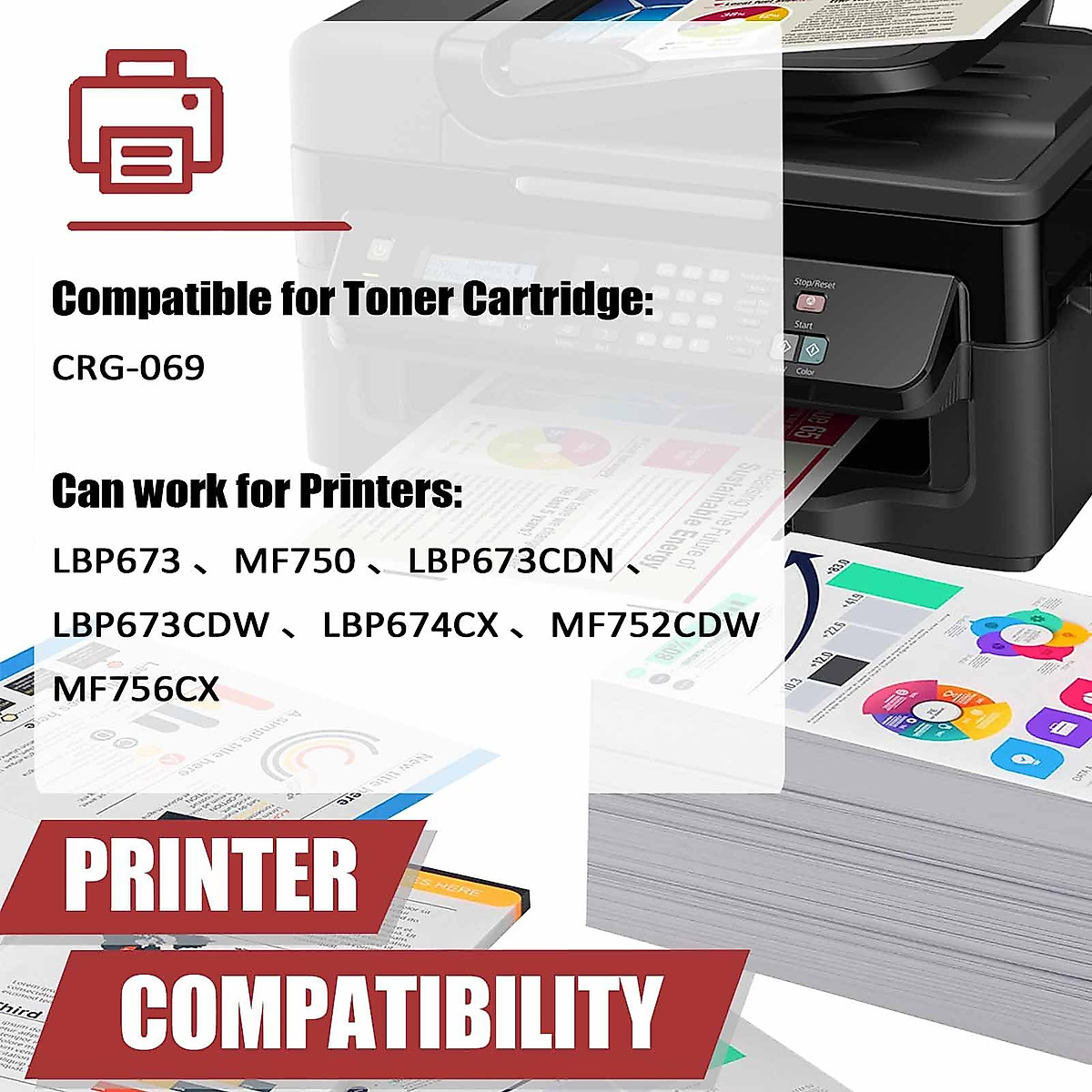 Replacement CRG069 Toner Cartridges Compatible for Canon CRG069 CRG-069 069 Toner Cartridge Work for Canon LBP673 MF750 LBP673CDN LBP673CDW LBP674CX MF752CDW Printer Combo Pack