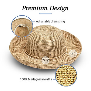 Wallaroo Hat Company – Women’s Catalina Sun Hat – Wide Brim Natural Fiber and Adjustable Sizing for Medium Crown Sizes – Chic Hat for Garden Parties, Beach Getaways and Outdoor Events (Natural)