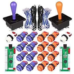 EG STARTS 2 Player Arcade Game DIY Kits Ellipse Oval Happ Type Joystick Hanlde + 18x American Style Arcade Buttons 1/2 Player Start Push Button (Purple & Orange)