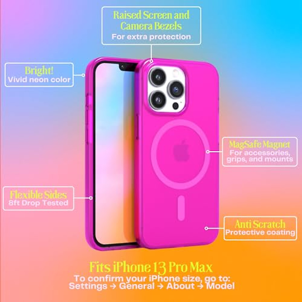 FELONY CASE - Neon Pink Crystal Clear Phone Case for iPhone 13 Pro Max, Compatible with MagSafe - 360° Shockproof Protective Cases Designed for Apple iPhone 13 Pro Max