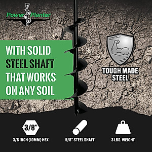 Power Planter 100% USA Made 3"x24" Extended Length Bulb & Bedding Plant Auger with 1/2" Non-Slip Hex Drive