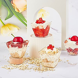 Kucoele 100 Pack 2 oz Mini Dessert Cups with Spoons, Gold Glitter Plastic Serving Cups for Small Appetizers Parfaits Puddings Fruits Yogurts and Tastings
