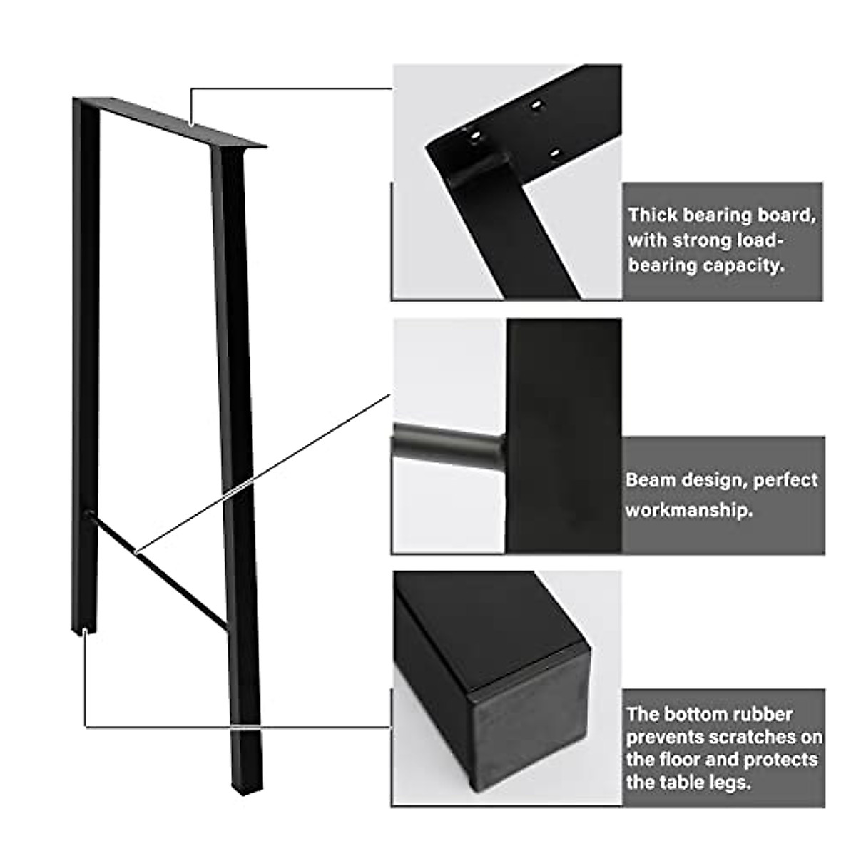 Tengchang 30" Metal Desk Dining Table Legs Black, Set of 2