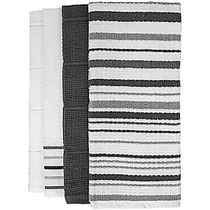 Pack of 8 Premium Kitchen Towels Set - Striped Waffle Yarn Dyed Kitchen Hand Towels - Large, 420 GSM, Ultra Absorbent - Dish Towels for Drying Dishes - Cotton Tea Towels - Kitchen Hand Towels - Grey