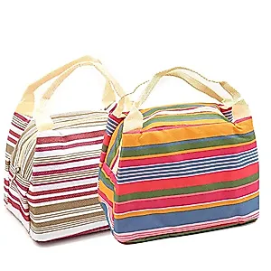 Lunch Bag Lunch Organizer for office Lunch Cooler with Zip Closure Foldable Lunch Tote Bag, Reusable Lunch Holder Insulated Lunch Container Picnic Bag for Men Women（Pink+Red）