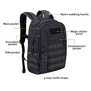 EXCELLENT ELITE SPANKER Military Tactical Backpack 18L Molle Backpacks Army Assault Survival Rucksack Pack (BLK)