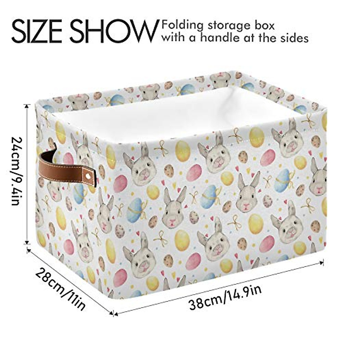 senya Easter Storage Basket with Handles, Easter Eggs Rabbit Fabric Collapsible Storage Bins Organizer Bag for Baby Storage Toy Storage 15 x 11 x 9.5 inch