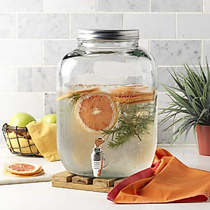 Mason Craft & More Drinkware Collection- Durable Glass Beverage Glassware, 3 Gallon Mason Drink Dispenser With Leak Proof Spigot and Screw On Metal Lid