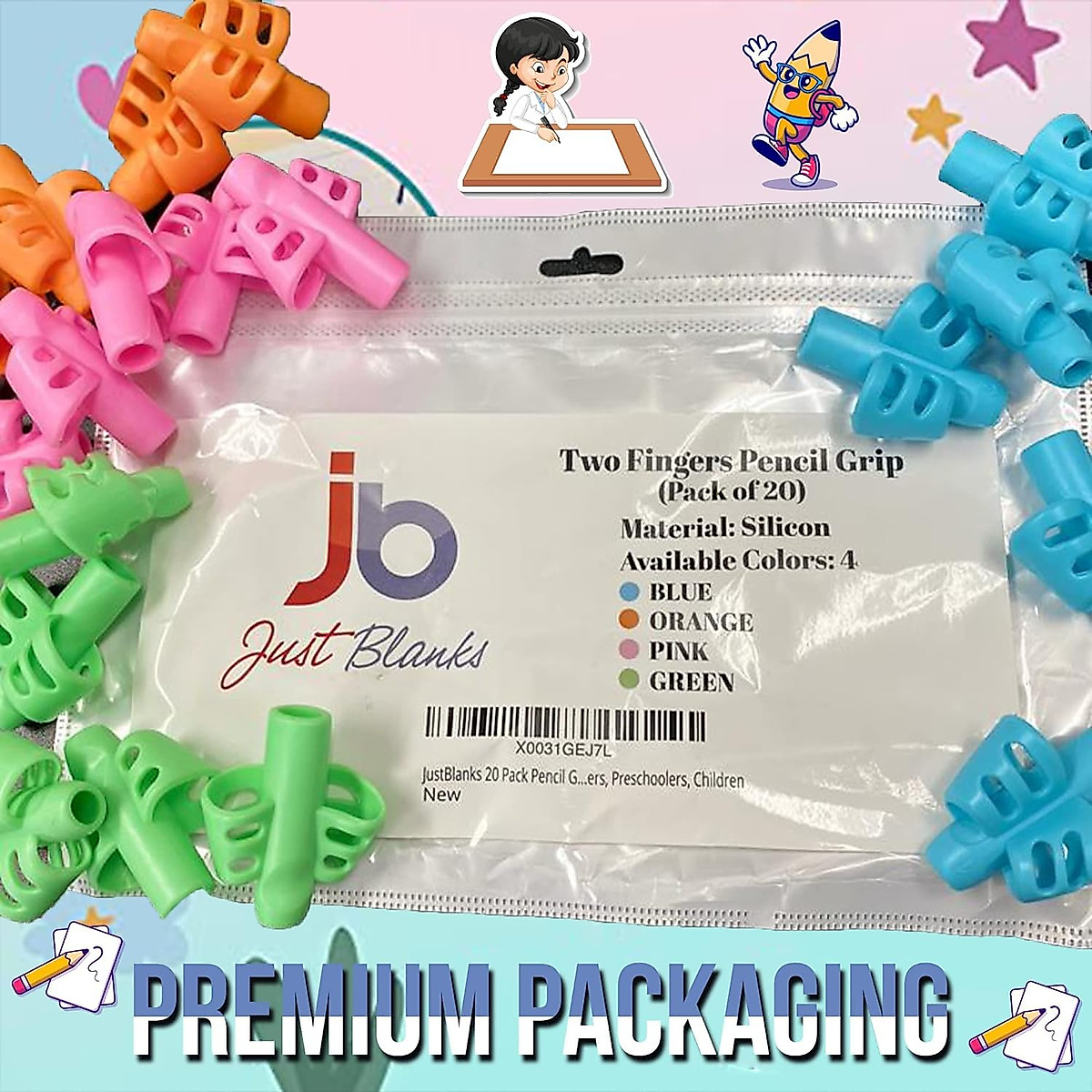 JustBlanks 20 Pcs Pencil Grips for Kids Handwriting - Pencil Holders for Kids, Pencil Grippers Writing Tool, Writing Posture Correction Tools for Toddlers, Preschoolers Special Needs for Classroom