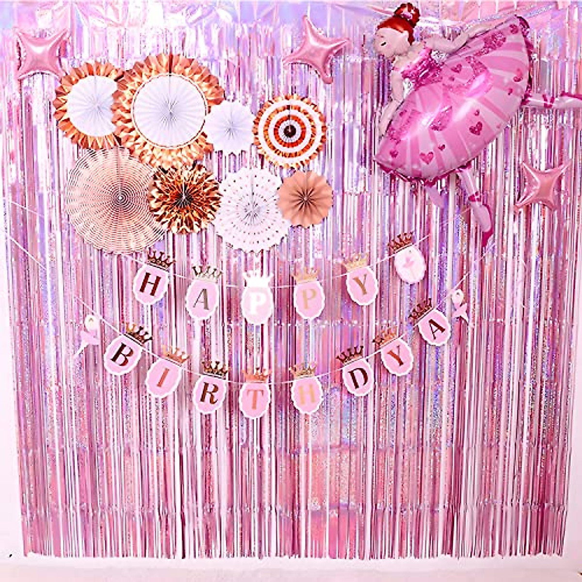 BRAVESHINE Pink Glitter Tinsel Foil Fringe Curtains - 2 Pcs 3.2x8.2 ft Metallic Holiday Photo Backdrop for Girl Princess Birthday Wedding Unicorn Bridal Shower Bachelorette Party Supplies Decorations