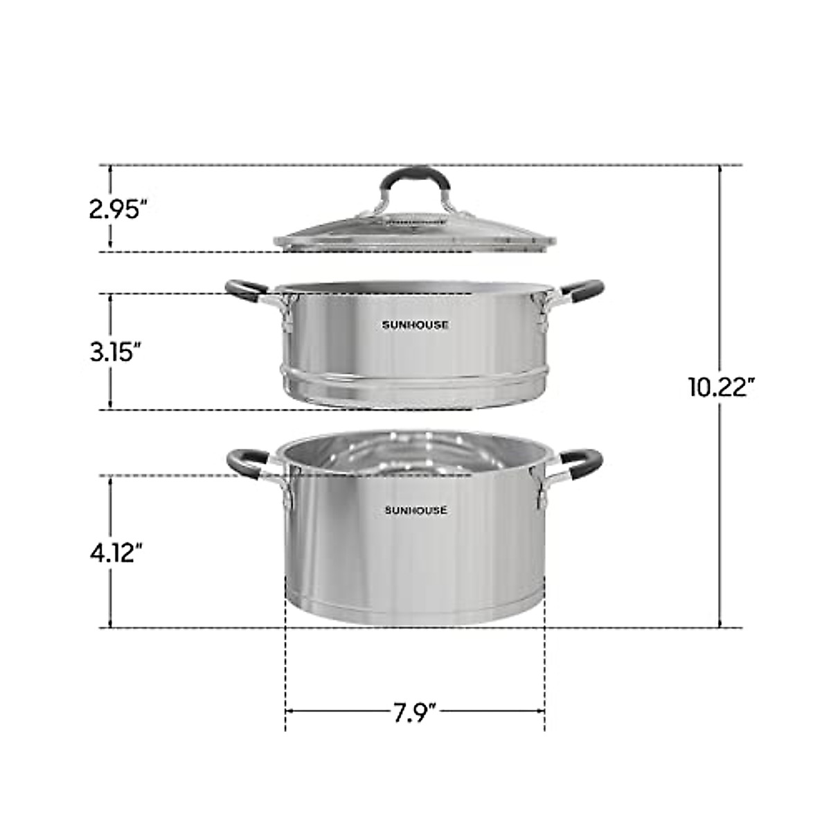 SUNHOUSE Steamer Pot for Cooking 8-inch Steam Pots with Lid, 3 Quarts Multipurpose Stock Pot Stainless Steel Steaming Pot Cookware with Handle for Vegetable, Stews, Pasta, Dumpling, Sauce, Food