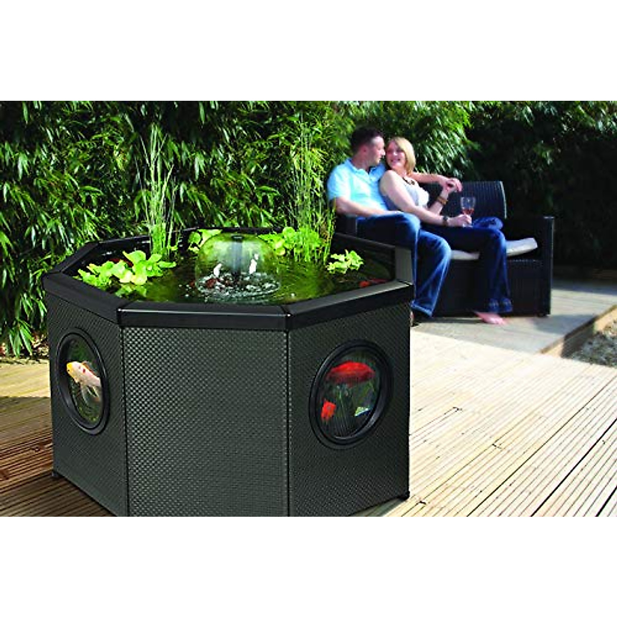 Pennington Aquagarden, Complete Raised Window Pond Kit - Octagon, Water Feature Pool, Includes Inpond 5 in 1 300 Pond & Water Pump with UV Clarifier, 106 Gallon Decking Pond, Three Fountain Displays,