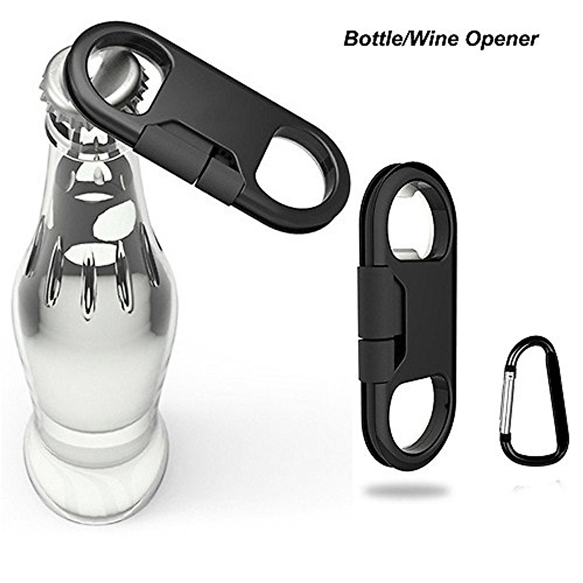i-Dawn Compatible iPhone Charge Cable + Keychain + Bottle Opener + Aluminum Carabiner,Portable Multifunction Keychain Bottle Opener USB Charging Cord Short Cable Gift Men Women (Black)
