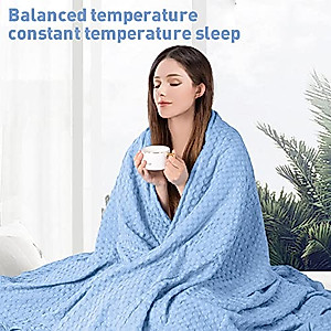 LBRO2M Waffle Blanket Twin Size Bamboo Cotton Cooling,Summer Lightweight Bed Sofa Couch Throws Blankets,Super Soft Cool Weave Travel for All Season, Lake Blue