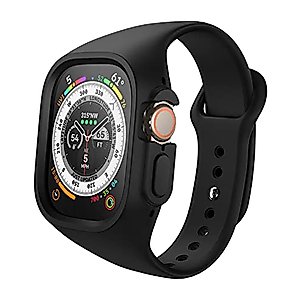 SURITCH Sport Band Case for Apple Watch Ultra 2/ Apple Watch Ultra 49mm, 2-in-1 Soft Silicone Wristbands with Bumper Protective iWatch Case Cover for Men Women, Black