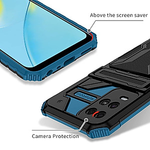 Asuwish Phone Case for Oppo A54 4G with Tempered Glass Screen Protector Cover and Slim Credit Card Holder Stand Hybrid Mobile Slot Kickstand Film Rugged Cell Accessories CPH2239 Women Men Blue