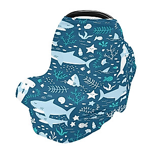 Nursing Cover Breastfeeding Scarf Cute Sharks - Baby Car Seat Covers, Stroller Cover, Carseat Canopy (801i)