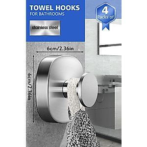 4 Pcs Suction Cup Hooks for Shower, No Drill Suction Cup Towel Hook Shower Hooks for Inside Shower, Stainless Steel Shower Hooks for Towel, Bathrobe and Loofah, 11.02 Lbs Towel Hooks