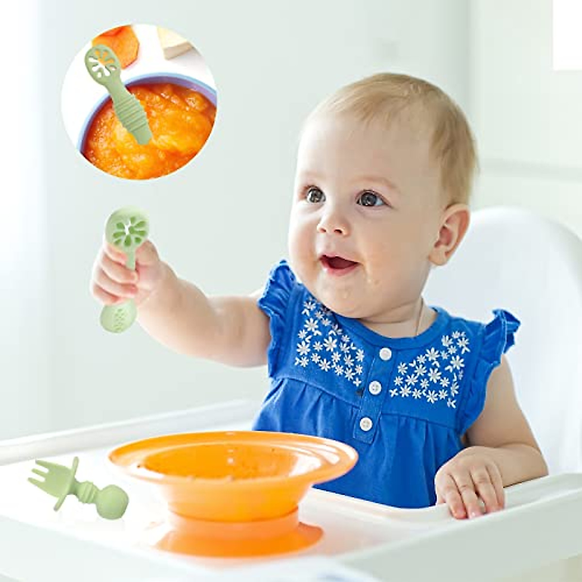 4pcs Silicone Baby Spoons Self Feeding 6+ Months, BPA Free Baby Led Weaning Spoons Training Spoon Toddler Self Feeding Utensils for 6-12 Months Babies (Matcha Green)