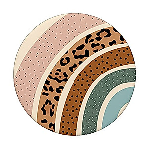 Boho Burnt Orange Half Rainbow Dotted Pattern Black Leopard PopSockets Swappable PopGrip
