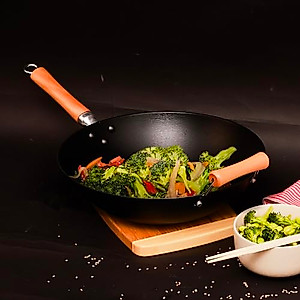 JOYCE CHEN Professional Series 14-Inch Cast Iron Wok with Maple Handle