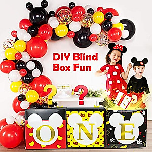 Cracoo Micky 1st Birthday Party Supplies Decorations- 3 Black Yellow Mouse Blocks with ONE Letter Party Decorations, Baby Shower Party Favor for Boys Girls Kids Babies(Balloons NOT Include)