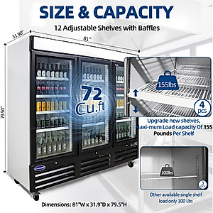 CHUMART 72 Cu. Ft Commercial Refrigerator, 81" Beverage Refrigerator with 3 Glass Door Commercial Merchandiser Refrigerator with LED Light, Display Drink Fridge for Shop, Bar