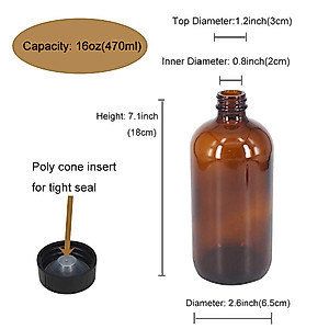 BPFY 4 Pack 16 oz Amber Glass Bottles with Pumps for Shampoo, Essential Oils, Cleaning Products, Lotions, Aromatherapy Oil, Pump Bottles, Refillable Containers with Cap, 8 Chalk Labels, 1 Pen