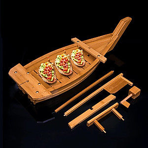 WINIAER Wooden Sushi Boat Serving Tray, 31.5 inch Sushi Plate for Restaurant Plates Commercial, Extra Large Sushi Tray Serving Boat Plate for Restaurantware or Home