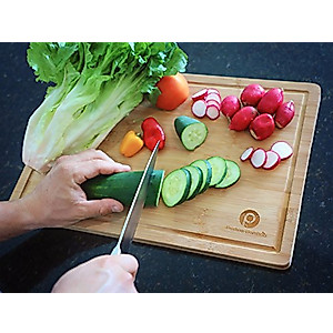 Extra Large Organic Bamboo Cutting Board for Kitchen - Wood Butcher Block - Wood Cutting Board with Juice Groove - Kitchen Chopping Board for Meat, Cheese and Vegetables, 18 x 12” - Pristine Bamboo