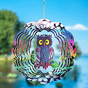 UPHIGHER Wind Spinner Yard Art Garden Decor Owl Wind Spinners Outdoor Metal 3D Kinetic Sculptures Stainless Steel Wind Spinners Outdoor Indoor Clearance Ornaments Gifts Unique Spinners for Yard (Owl)