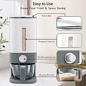 Premium Rice Dispenser - 25lbs Capacity Kitchen Storage Container: Pantry Organizers and Storage, Grain Storage Container, Flour and Rice Container for Countertop, Cereal & Candy Food Dispenser.