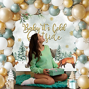 Avezano Baby It's Cold Outside Baby Shower Backdrop Gender Neutral Forest Woodland Winter Baby Shower Background Baby It's Cold Outside Party Decoration Photoshoot (7x5ft)