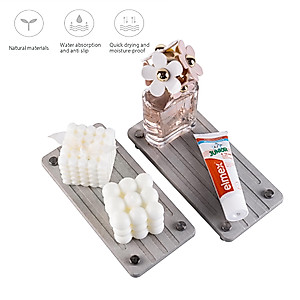 NiuYichee 2 PCS Water Absorbent Diatomite Coasters Rectangle, Grooved Design, Water Absorbing Stone Used for Hand Soaps & Plants & toiletries in The Modern Home (21-10cm Light Grey with feet)